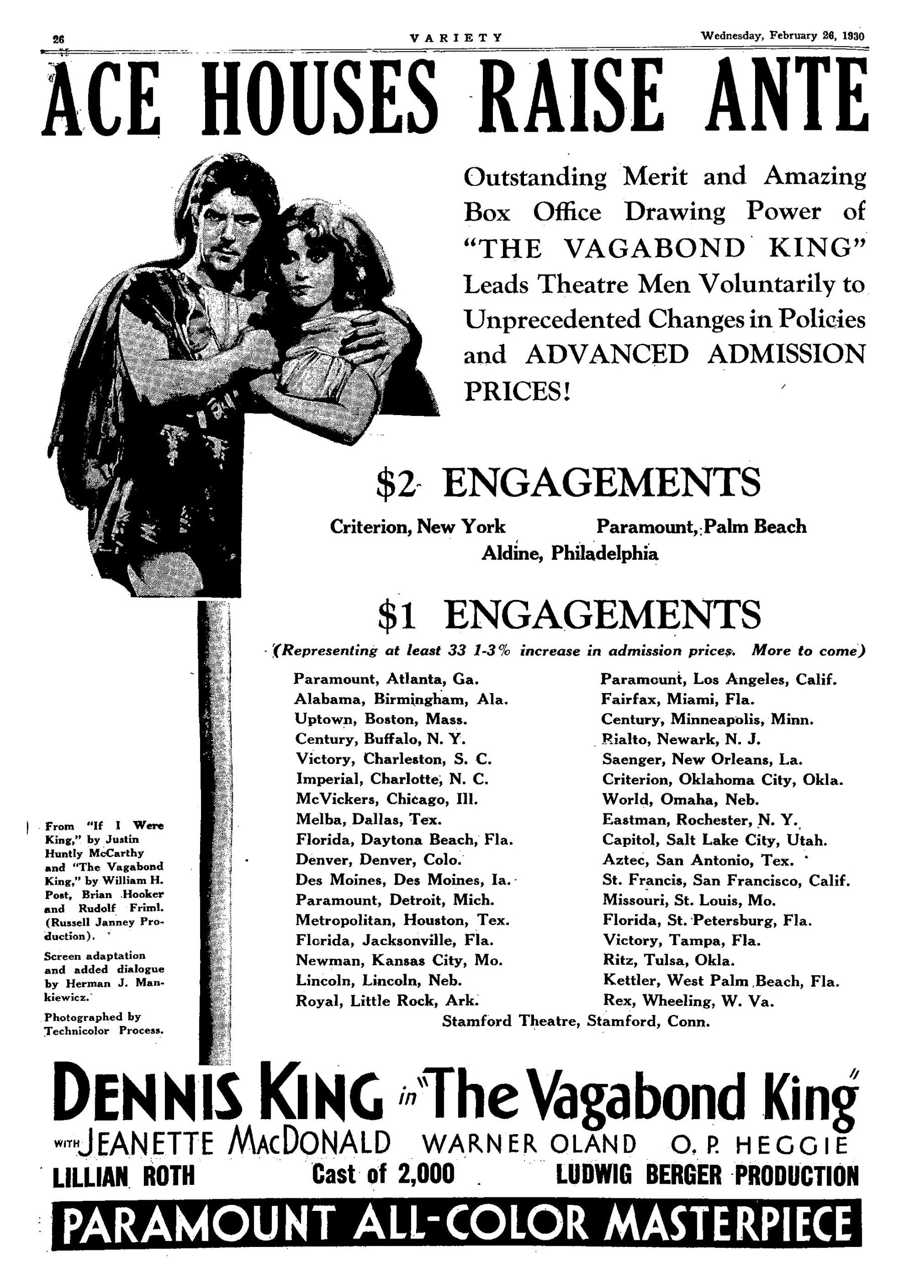 The Vagabond King (1930) Review, with Dennis King and Jeanette MacDonald – Pre-Code.Com