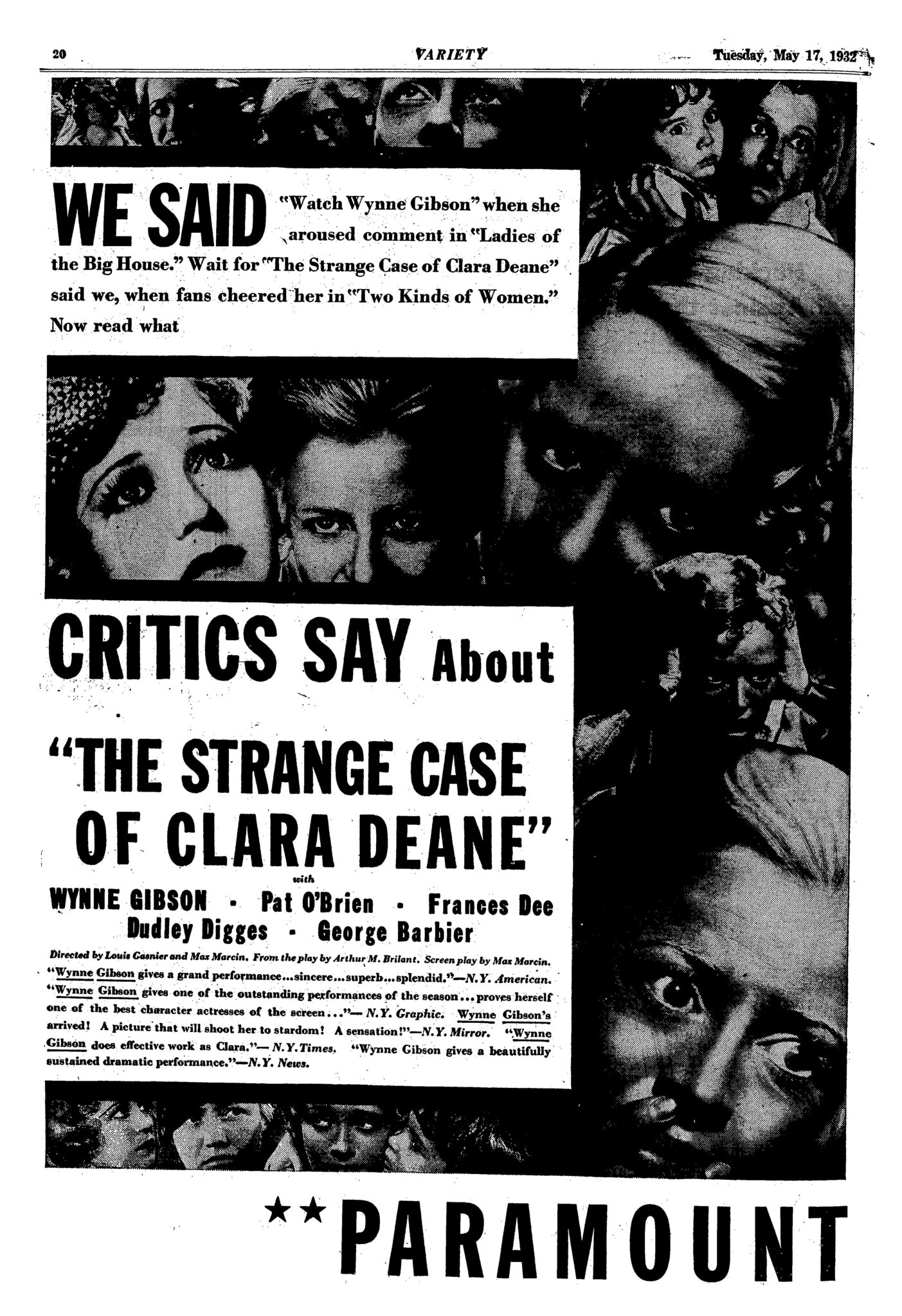 The Strange Case of Clara Deane (1932) Review, with Wynne Gibson and Pat O’Brien – Pre-Code.Com